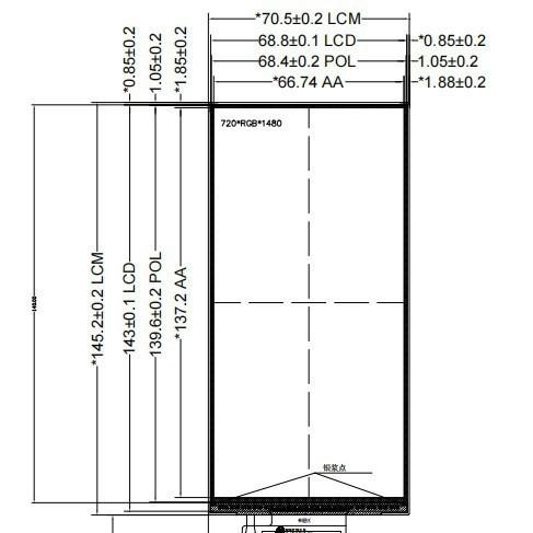 6 Inch IPS LCD Display technical drawing showing dimensions and interface details
