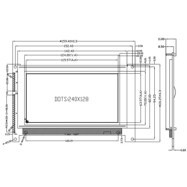 5.1 inch COG LCD Display technical drawing