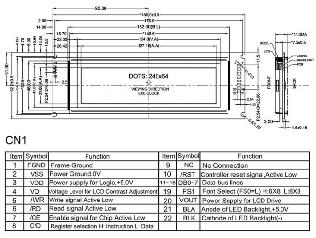 5.1 inch graphic dot matrix LCD screen technical diagram