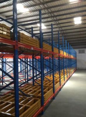 China 50mm 75mm Pitch Push Back Pallet Racking Heavy Duty For Warehouse Storage for sale
