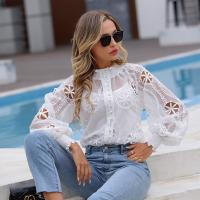 China Floral White Lace Embroidered Top Long Sleeve Plain Solid Pattern for sale