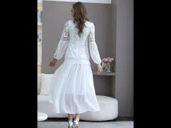 Balloon Sleeves Ladies Lace Dresses Lace Trim Midi Dress OEM service