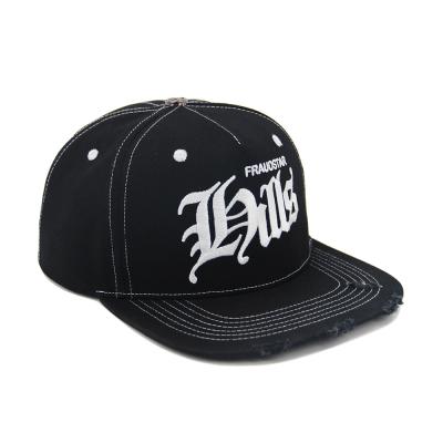 China Flat Brim Baseball Caps Distressed Vintage Custom Embroidery Logo Cotton Twill Adjustable 5 Panel for sale
