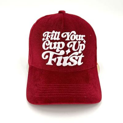 China Custom Logo 3D Baseball Caps Powder Puff Embroidered Winter Velvet Fabric 5 Panel Snapback for sale