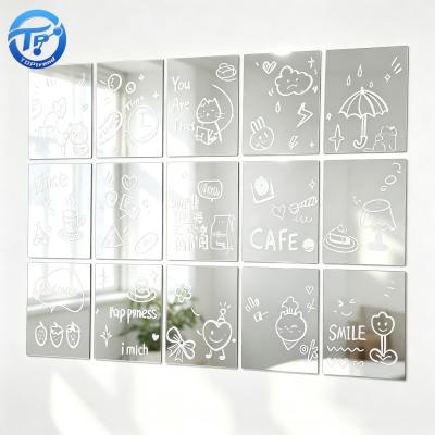China Customised UV Printed Frameless Mirror Tiles Self Adhesive For Bedroom Dorm Cafe Interior for sale