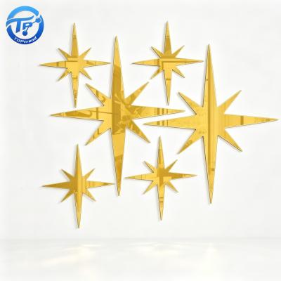 China Wall Decals Acrylic Star Mirror Gold Wall Art Mirror For Home Party Interior Wall Decoration for sale