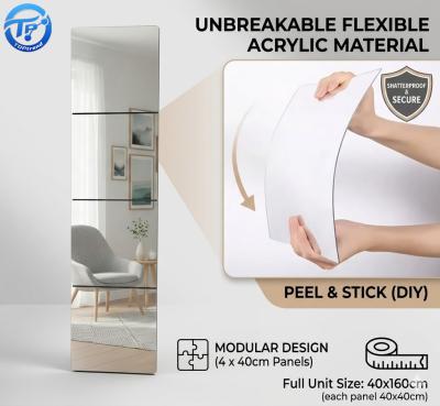 China Shatterproof Acrylic Full Length Body Mirror Frameless Plastic Mirror Sheets Self Adhesive Wall Decor HD Reflection for sale