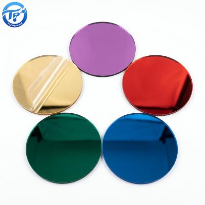 China Custom Colorful Round Acrylic Mirror Disc Wedding Table Shatterproof Decorative Mirror Tray for Candle Plate Home Decor for sale