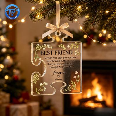 China 100×100×3mm Clear Acrylic Puzzle Shaped Hanging Ornament, Personalized UV Print Acrylic Puzzle Plaque Keepsake Gift For Best Friend for sale