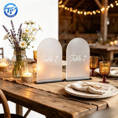 China 130×180×2mm Arch Frosted Matte Acrylic Wedding Table Number Sign, Custom Printed Acrylic Table Stand For Wedding Banquet Reception Table Decor for sale