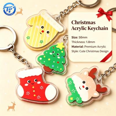 China 50x50x1.8mm Cartoon Christmas Acrylic Keychain Custom UV Printed Xmas Acrylic Key Ring For Holiday Souvenir Gift for sale