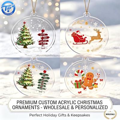 China Custom Clear Round Acrylic Christmas Ornaments Cute Gingerbread Man UV Printed Hanging Baubles for Xmas Tree Decor for sale