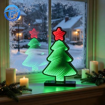 China Christmas Tree Infinity Mirror Abyss Light 3D Tunnel LED Night Light Acrylic Table Lamp for Xmas Home Decor Gift for sale