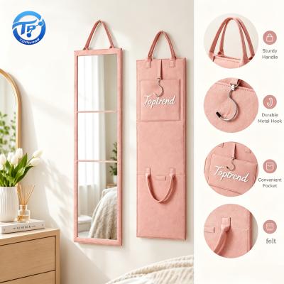 China Wholesale Custom Foldable PS Full Length Hanging Dress Mirror with Felt Storage Tote Bag for sale