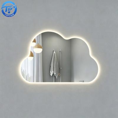 China Custom Cloud Shaped LED Mirror Plug in Wall Switch Control Backlit Lighted Decor Mirror for Bedroom for sale