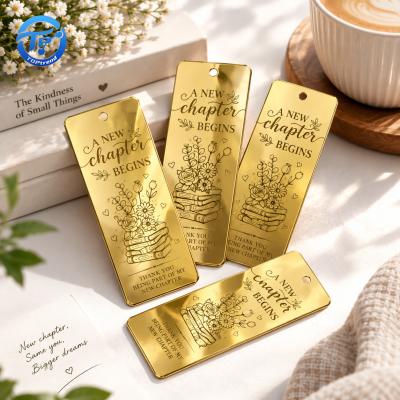 China Gold Mirror Acrylic Bookmark Tag, Custom Laser Engraved Acrylic Mirror Label for Gift & Party Favor for sale