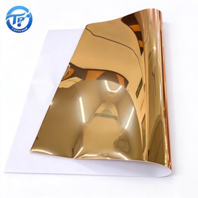 China Self Adhesive Gold PET Flexible Mirror Sheet, Metallic Rose Gold PET Mirror Film with Back Glue for Wall Decor for sale