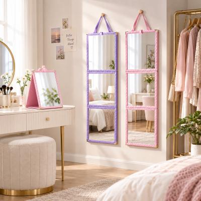 China Tri‑Fold PU Leather Full Body Mirror, Portable Shatter‑Proof Acrylic Hanging Travel Makeup Mirror for sale