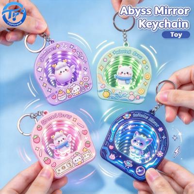 China Cartoon LED Infinity Mirror Keychain, Glowing Reflective Keyring Charm, Cute Light Up Novelty Toy Gift for Kids for sale