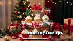 Merry Christmas Acrylic Cake Topper Set Gold & Black Holiday Cupcake Picks for Christmas Party Decor