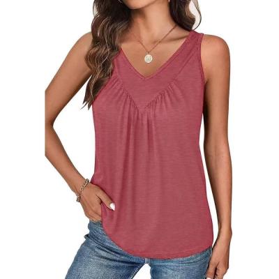China 2026 Summer New Solid Color V-Neck Sleeveless Top for Women, Casual Loose Vest for Women for sale
