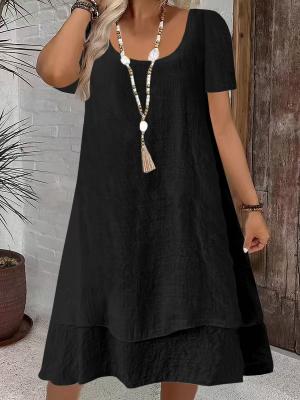 China Spring & Summer Ready Ladies' Flowy Two-Tier Short Sleeve Outfit with Double-Layer Design and Multi-Color Solid Options for sale