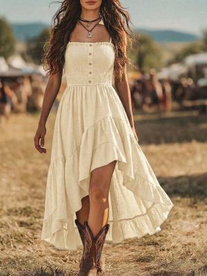 China Balvessa Bohemian Style Casual Vacation Front Short Back Long Cinched Waist Women's Mid-Length for sale