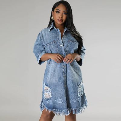 China Ripped Fringed Short-Sleeved Denim Jacket for Women - Trendy Streetwear with Turn-Down Collar for sale
