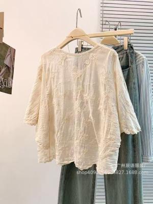 China Korean-Style Cotton-Linen Top with 3D Jacquard Design for Summer Casual Wear for sale