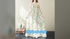 2026 Vacation Dress: Chic V-Neck Print Maxi