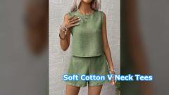 Women Cotton Tees V Neck Casual Everyday Comfort