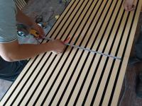 China MDF Wood Slat Acoustic Panel 27mm Strip Width 13mm Gap Sound Absorbing Wall Ceiling Panel for sale