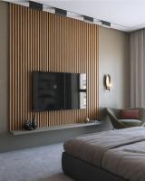 China Wood Slat Acoustic Panel 21mm Sound Absorbing Wall Ceiling Panel Noise Reduction MDF Veneer for sale
