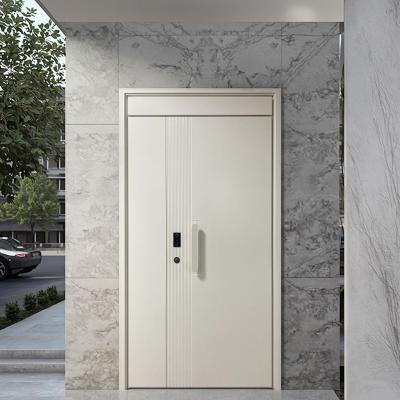 China Wood Grain Transfer Steel Security Door Hotel Exterior Design for sale