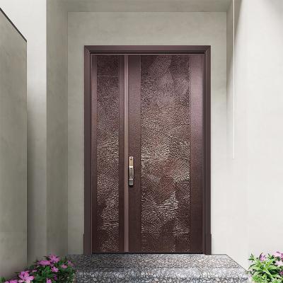 China 9cm Thick Customized Steel Front Entry Doors Simulation Copper Paint Manual Opening for sale