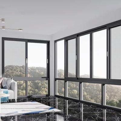 China Custom Glass Sliding Aluminum Windows Anti Theft Screen Manual Opening for sale