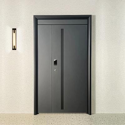 China Swing Open Double Steel Fingerprint Security Door Finished Surface Home Security Doors for sale
