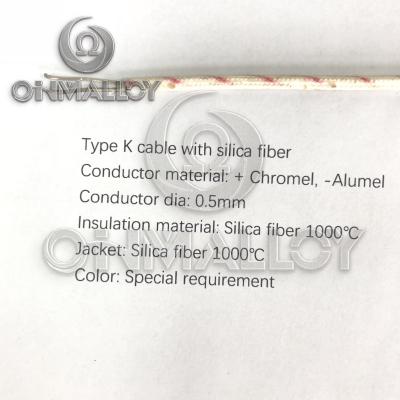 China Silica Fiber 1000°C  Type K Thermocouple Cable 0.5mm Conductor for sale