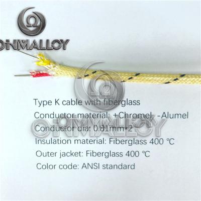 China Type K Thermocouple Cable Fiberglass 400 Degree Insulated Wire 0.81mm for sale