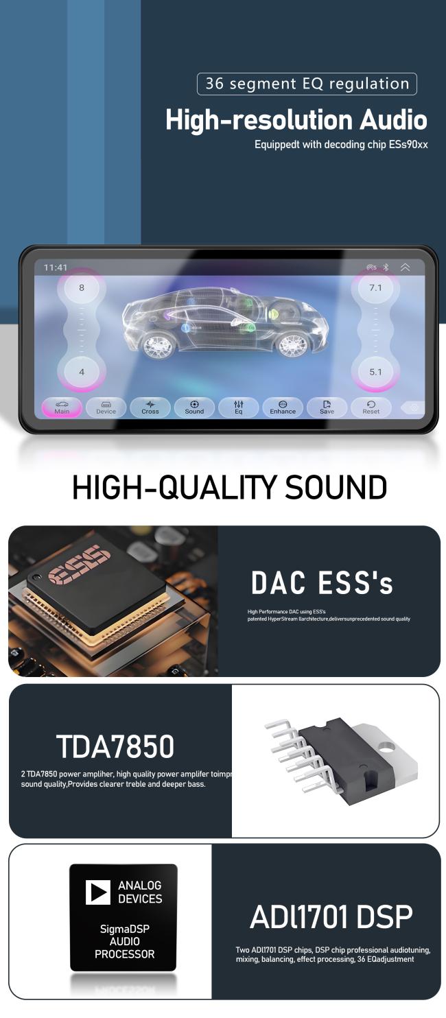 Close-up view of 12.3 inch touch screen multimedia player interface