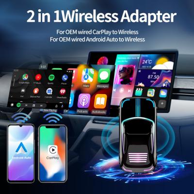 China Factory Price 7 Colors ABS Material Android Carplay Box Wireless Carplay Adapter with 5G WIFI BT 5.0 2IN1 Wireless for sale