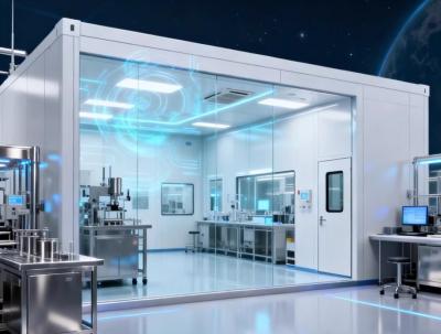 China Modular Cleanroom with HEPA Filter And Perfilter Featuring Glass Magnesium Rock Wool Sandwich Panel 50mm and Double-layer Vacuum Organic Glass for sale