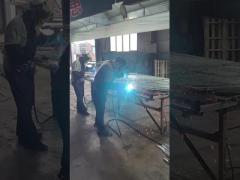 The mesh is being welded to the frame