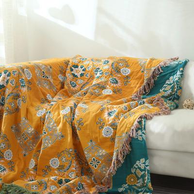 China Y-F Natural Bohemian Cotton Flower Style Tassel Sofa Couch Cover Slipcover Blanket Sofa Beds Throw for sale