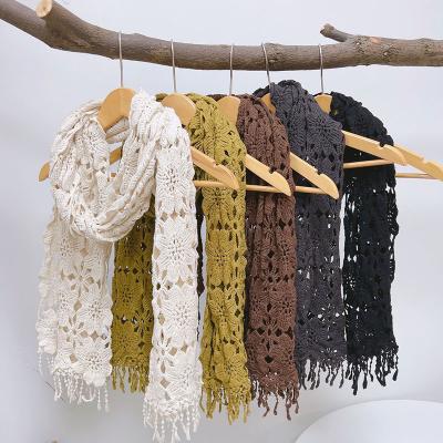 China Y-F Spring and Autumn Neckwarm Scarf Soft Warm Lace Crochet Flower Long Knitted Thin Shawl Scarves for sale