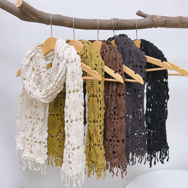 Quality Y-F Spring and Autumn Neckwarm Scarf Soft Warm Lace Crochet Flower Long Knitted Thin Shawl Scarves for sale