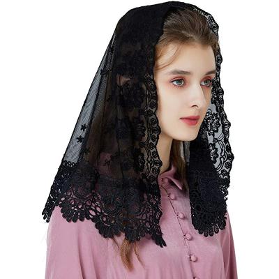 China Y-Z White Bridal Embroidery Flower Lace Edged Bridal Veils for Hijab Ladies Women Shawl Muslim Veil Wedding for sale