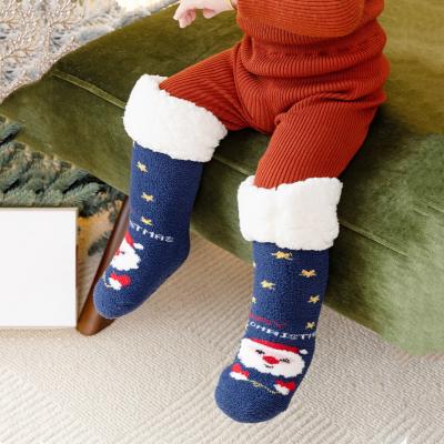 China Y-F Children's New Coral Fleece Thick Warm Baby Indoor Non slip Cute Knee Christmas Floor Socks for sale