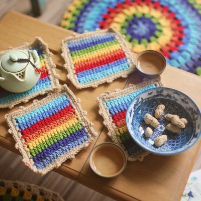 China Y-F Earthy Cute Boho Color Crochet Floral Doilies Coasters Cup Drink Coasters Dinning Coffee Table Decor 2025 for sale