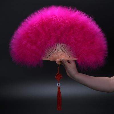 China Y-Z Dance Performance Show Art Fan Holiday Party Photography Props Decorative Tassel Feather Big Hand Folding Fan for sale